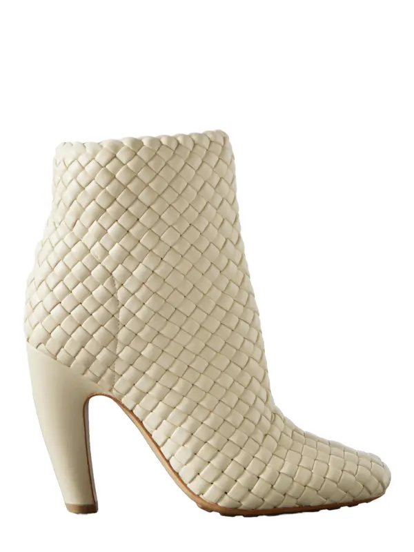 Bottega Veneta Mini Lido Intrecciato Leather Ankle Boots - Cream