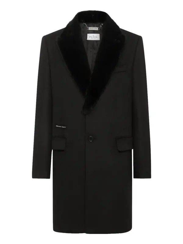 Philipp Plein Faux-fur Trim Single-breasted Coat - Black