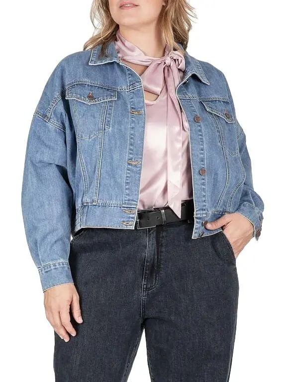 STANDARDS & PRACTICES Smocked Hem Denim Jacket - Stonewash