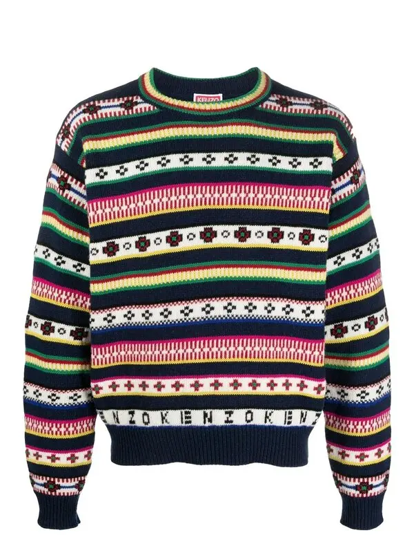Kenzo Striped Wool-cotton Blend Jumper - Blue