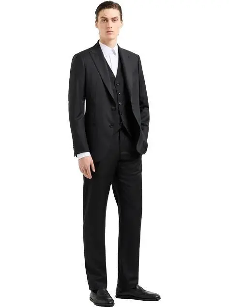 Giorgio Armani Single-breasted Waistcoat In Virgin Wool - Black