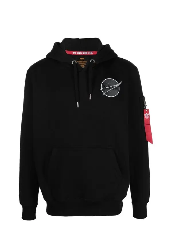 Alpha Industries Graphic-print Drawstring Hoodie - Black