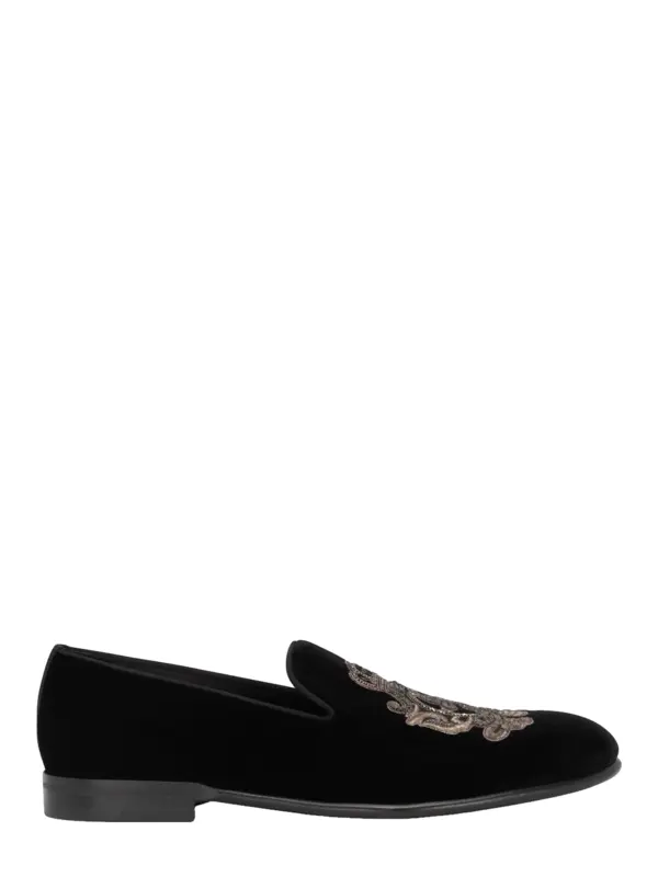 Dolce & Gabbana Embroidered Velvet Slippers - Black