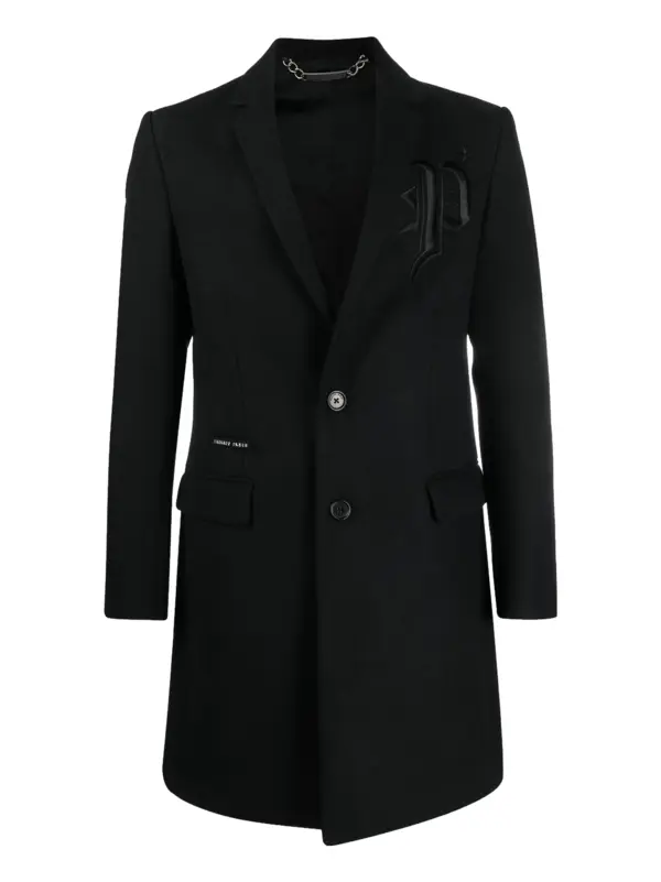Philipp Plein Embroidered Logo Single-breasted Coat - Black