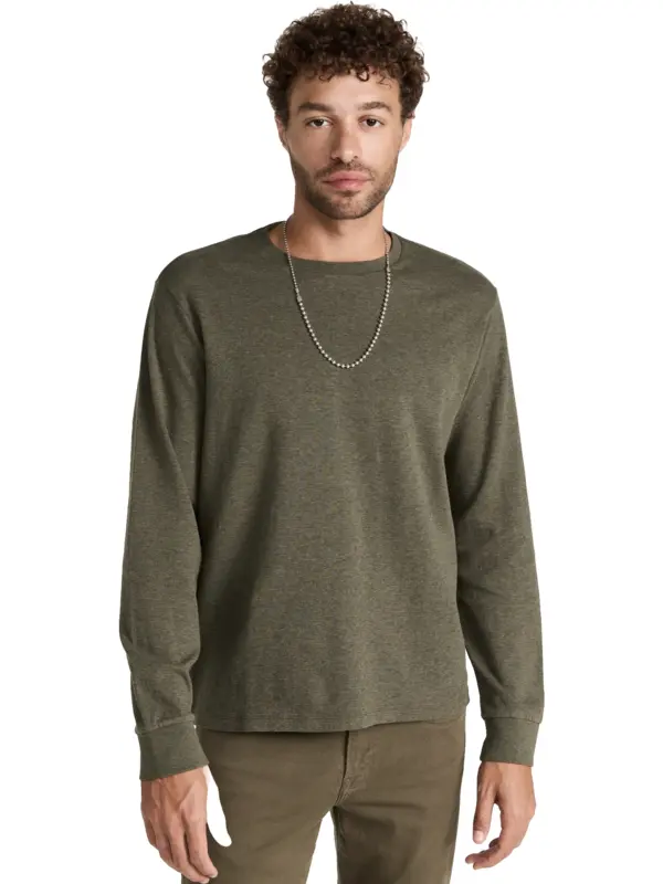 FRAME Long Sleeve Crew Neck Top - Heather Olive Green