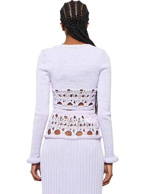 Christopher Esber Crochet Long Sleeve Crop Top - Lilac