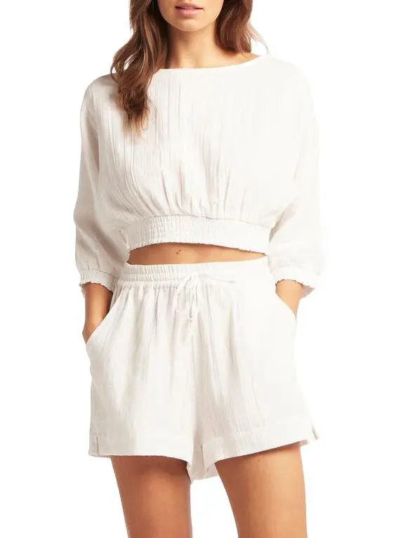 SEA LEVEL Cotton Gauze Cover-up Shorts - White