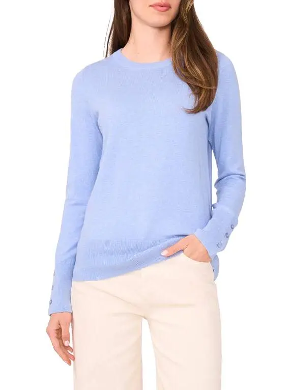 Halogen Button Cuff Crewneck Sweater - Forever Blue