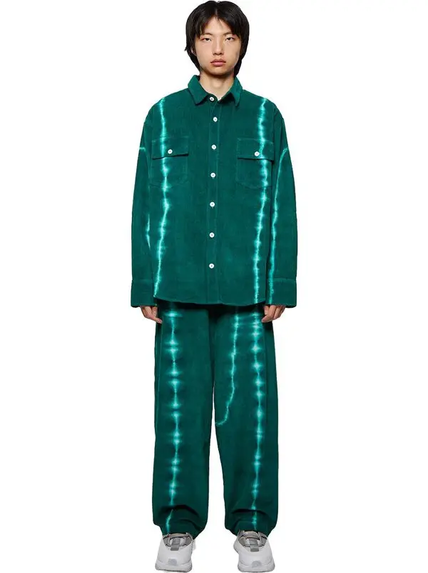 THE ELDER STATESMAN Grid Cord Work Pant - White And Pine Green