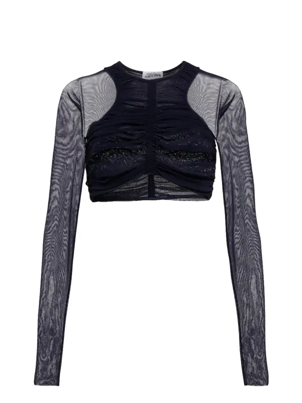 Jean Paul Gaultier Ruched Mesh Crop Top - Blue