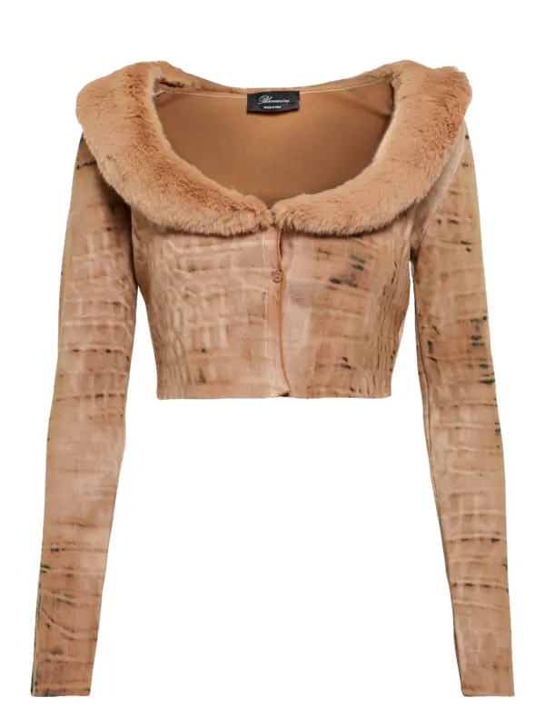 Blumarine Faux Fur-trimmed Cropped Cardigan - Brown