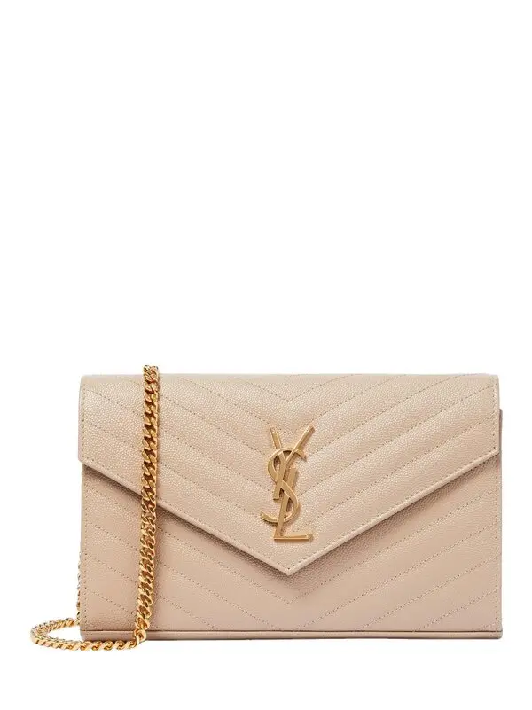 Saint Laurent Cassandre Matelassé Leather Wallet On Chain - Beige