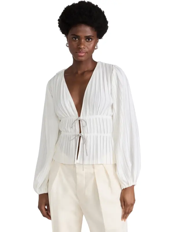 WAYF Tie Front Blouse - Ivory
