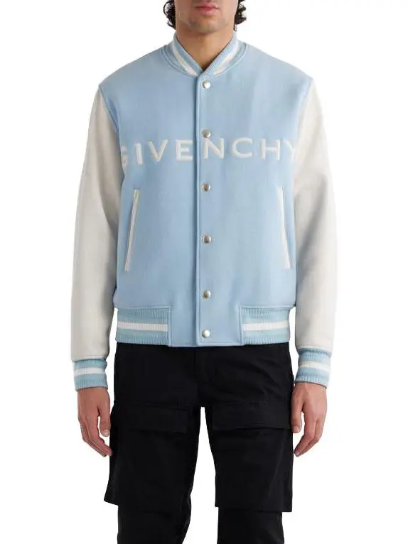 Givenchy Embroidered Logo Varsity Jacket - White/sky Blue