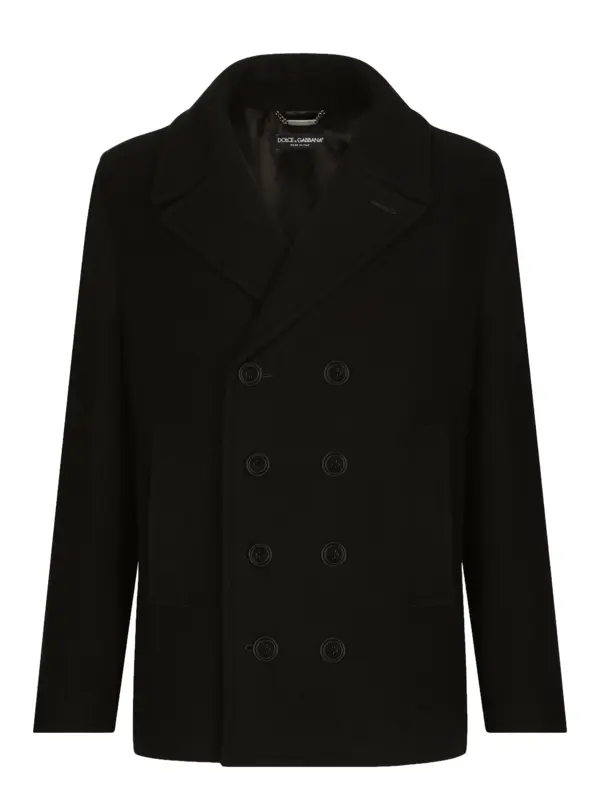 Dolce & Gabbana Logo-tag Double-breasted Pea Coat - Black