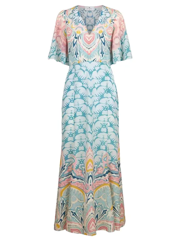 Etro Paisley Print Silk Maxi Dress - Blue
