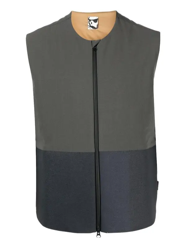 GR10K Zip-up Collarless Gilet - Grey