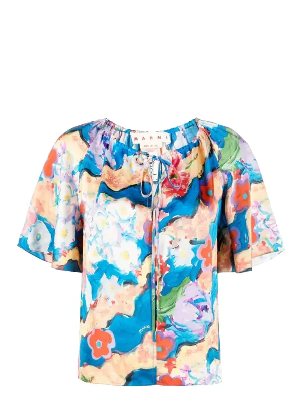 Marni Floral-print Short-sleeve Blouse - Blue