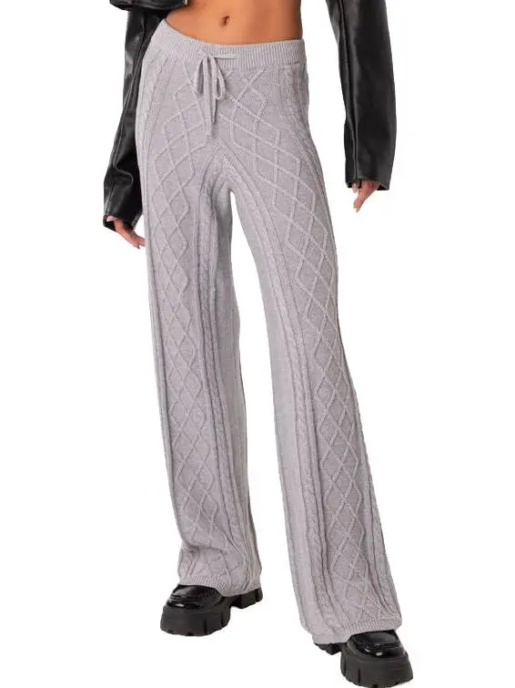 EDIKTED Kasey Cable Knit Cotton Pants - Gray