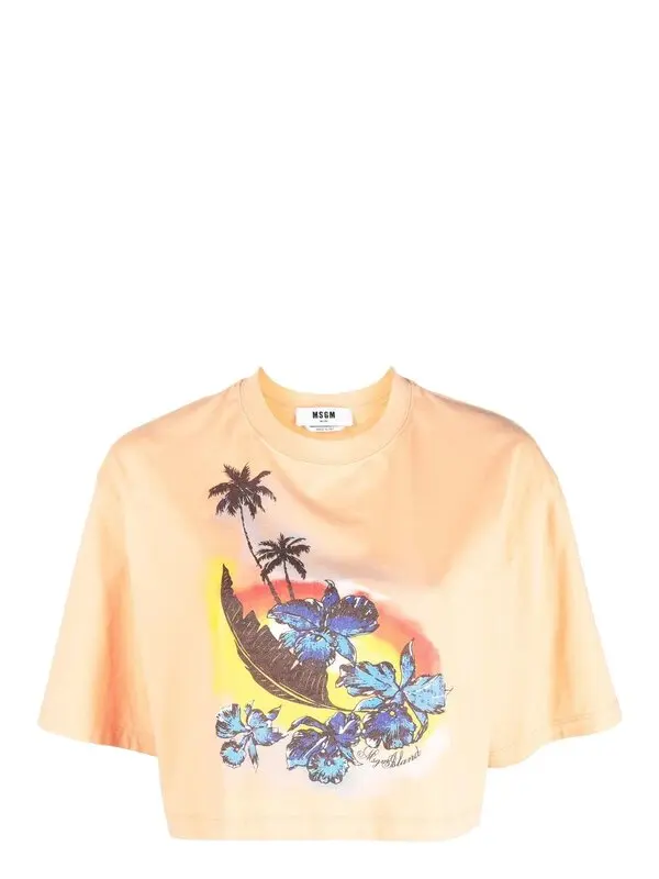 MSGM Graphic Print Cropped T-shirt - Orange