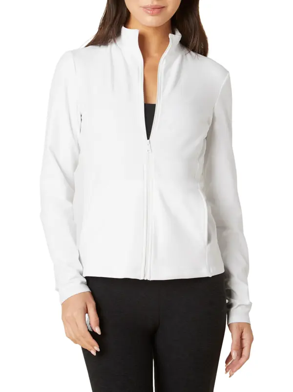 Beyond Yoga On The Go Mock-neck Jacket - Cloud White