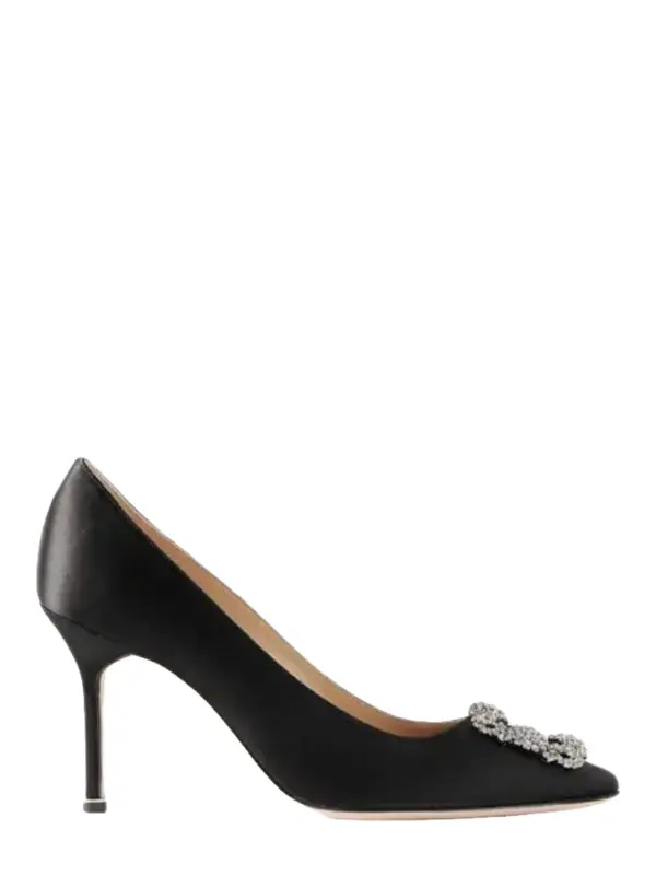 Manolo Blahnik Hangisi 90 Crystal-embellished Satin Pumps - Black