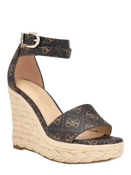 Guess Hidy Platform Wedge Sandal - Medium Brown