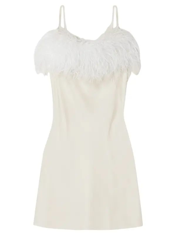 Sleeper Net Sustain Boheme Feather-trimmed Mini Dress - White