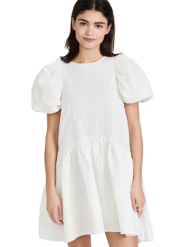 English Factory Jacquard Puff Sleeve Dress - White