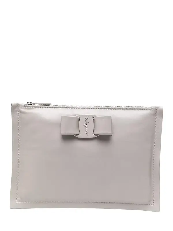 FERRAGAMO Logo-plaque Clutch Bag - Grey