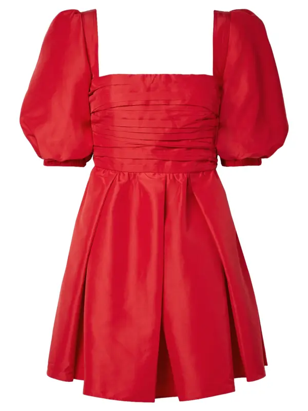 SELF-PORTRAIT Pleated Taffeta Mini Dress - Red