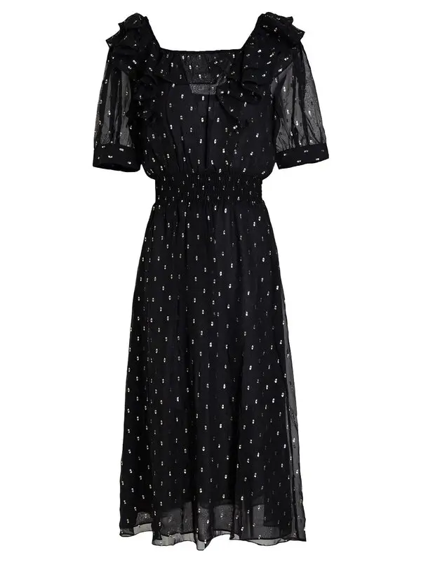 Ba&sh Romeo Ruffled Metallic Fil Coupé Georgette Midi Dress - Black