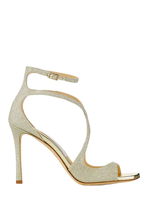 JIMMY CHOO Azia Strappy 95 Glitter Heeled Sandals - Platinum Ice