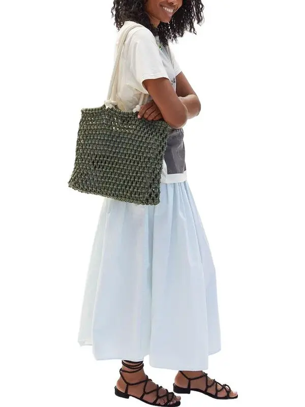 Clare V. Sandy Woven Market Tote - Army