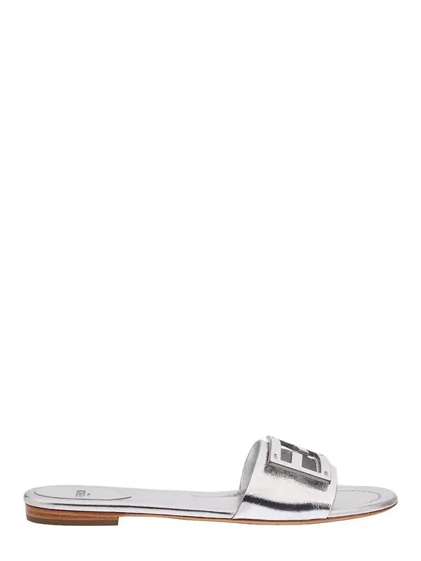 Fendi Baguette Ff Tube Metallic Medallion Flat Sandals - Silver