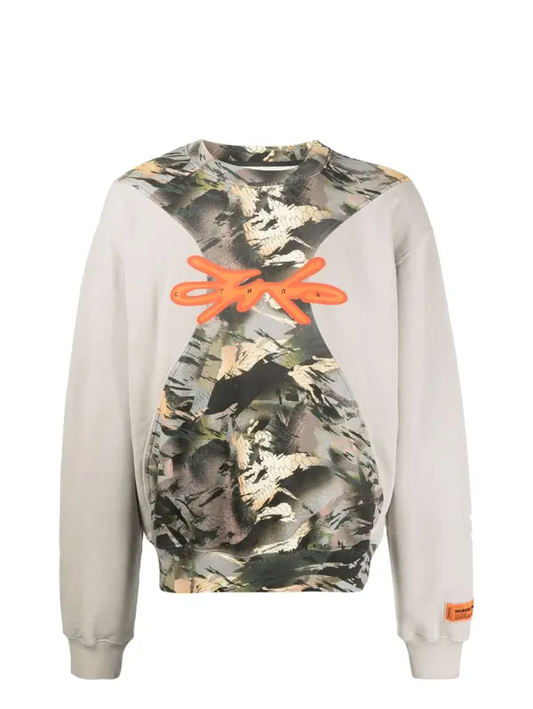 Heron Preston Camouflage-panel Cotton Sweatshirt - Green