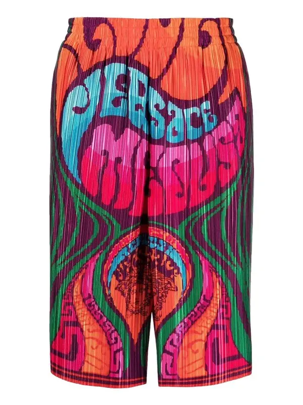 Versace Logo-print Pleated Shorts - Orange