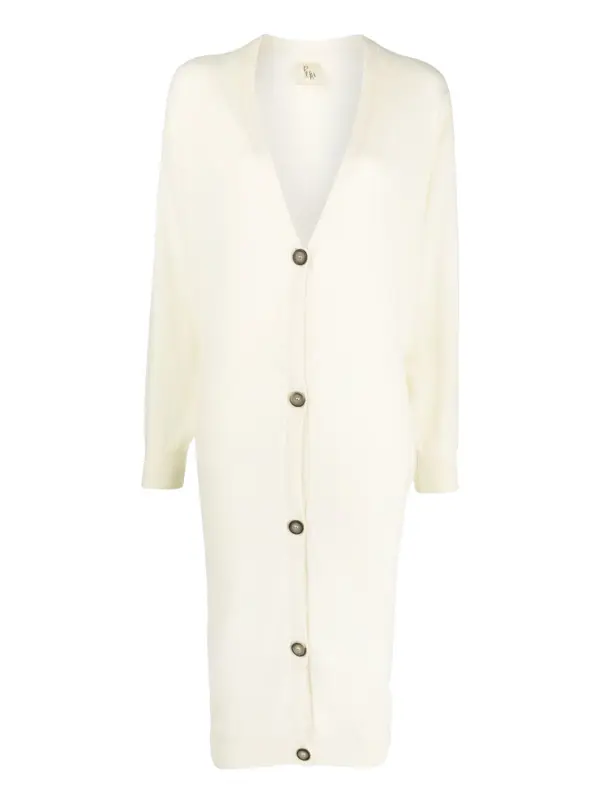 PAULA V-neck Cashmere Cardigan-coat - White