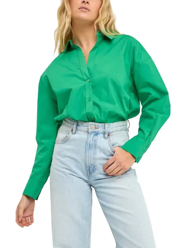 GREY LAB Oversized Cotton Button-up Shirt - Green