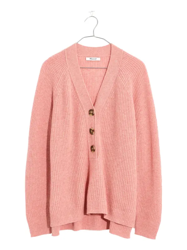 Madewell Ribbed Lyle Henley Sweater - Heather Watermelon