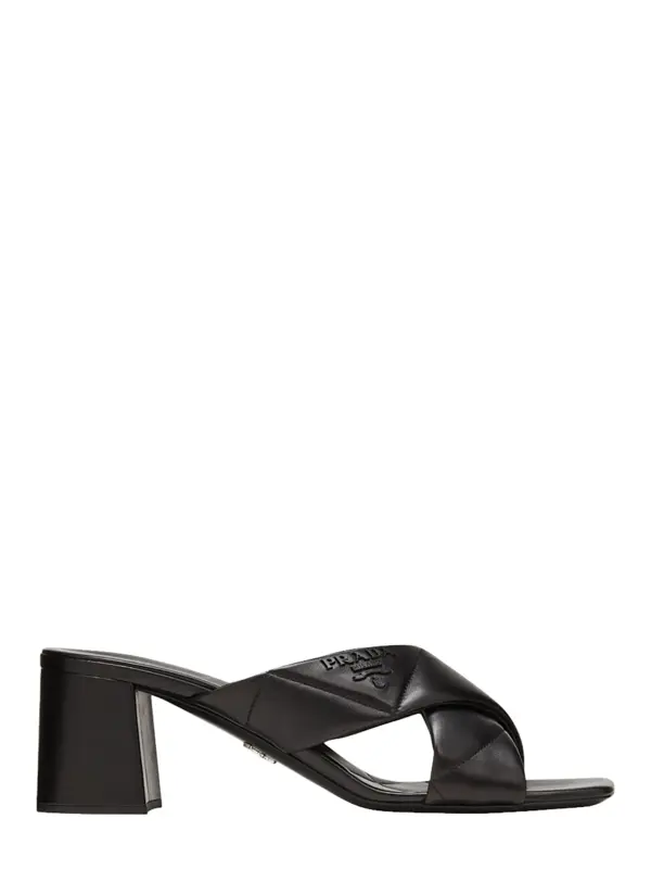 Prada Quilted Lambskin Crisscross Slide Sandals - Nero