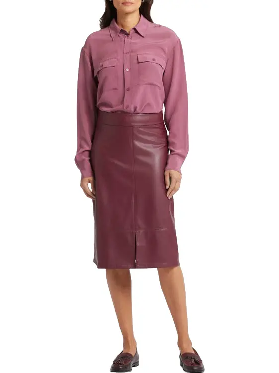 NYDJ Faux Leather A-line Midi Skirt - Tavern