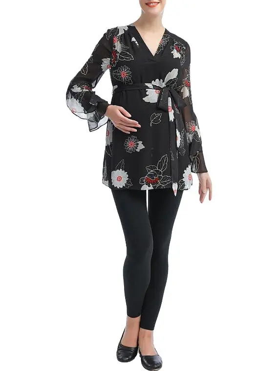 KIMI + KAI Kay V-neck Belted Maternity Blouse - Multicolored