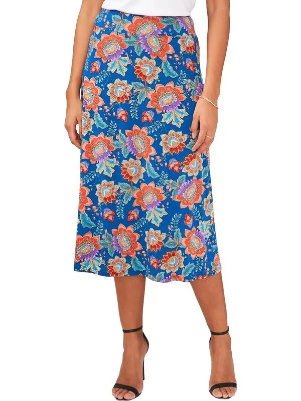 Chaus Floral Print Midi Skirt - Blue/red/multi