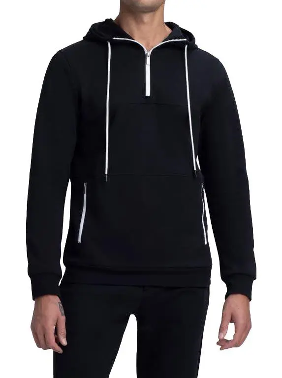 Bugatchi Quarter Zip Cotton Blend Hoodie - Black