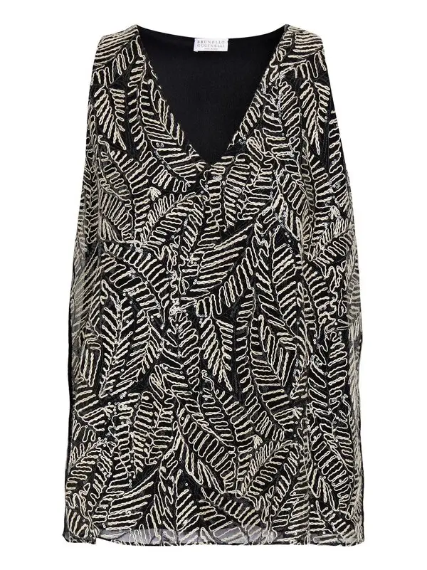 Brunello Cucinelli Embellished Silk-organza Top - Black