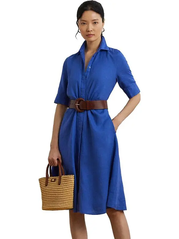 Ralph Lauren Tie-front Linen Shirt Dress - Blue Lapis