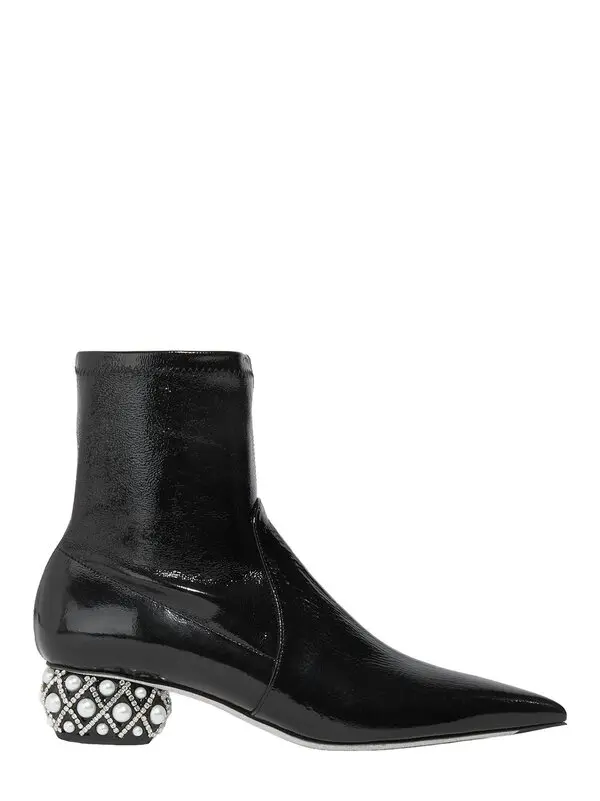 Rene Caovilla Lady Perla Embellished Patent-leather Sock Boots - Black