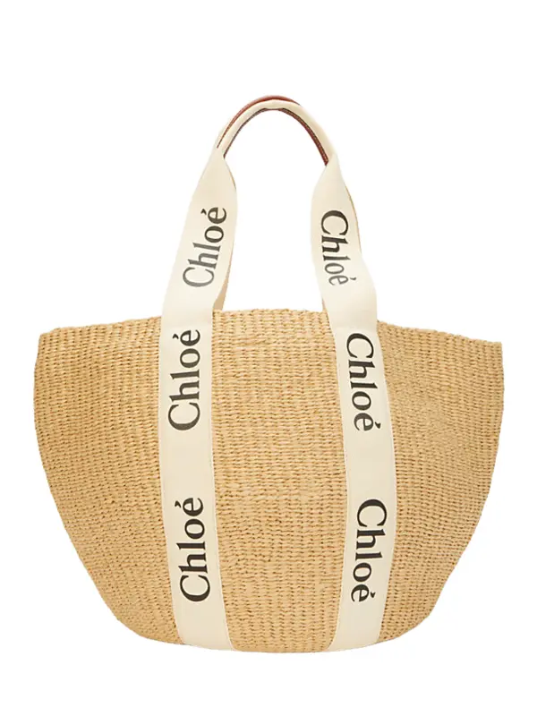 Chloé Woody Medium Paper Basket Bag - White
