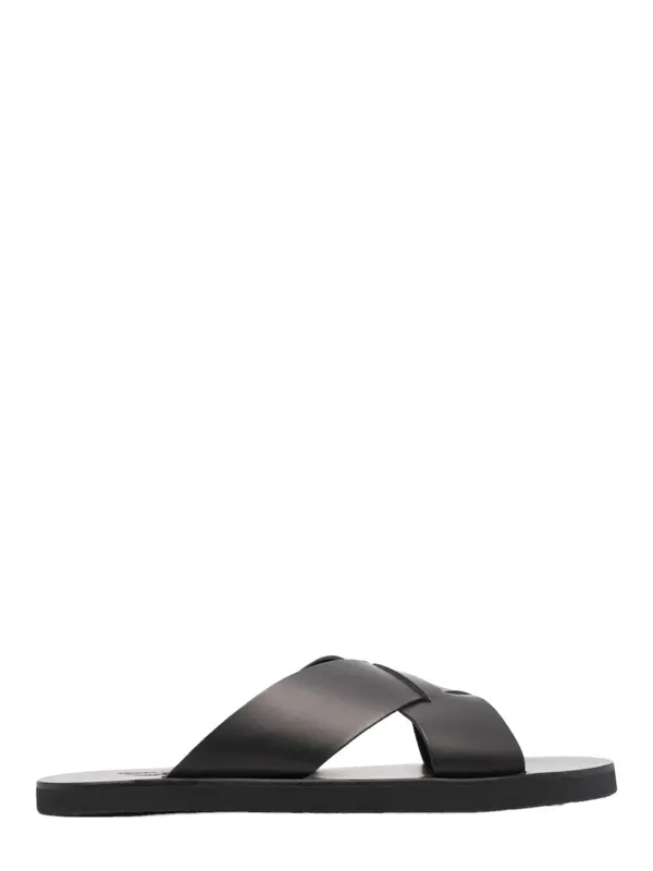 ANCIENT GREEK SANDALS Bios Cross-strap Leather Slides - Black